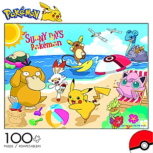 Buffalo Games - Pokemon- Pokemon Beach Day - 100 Piece Jigsaw Puzzle for Families -Challenging Puzzle Perfect for Game Nights - Finished Size is 15.00 x 11.00