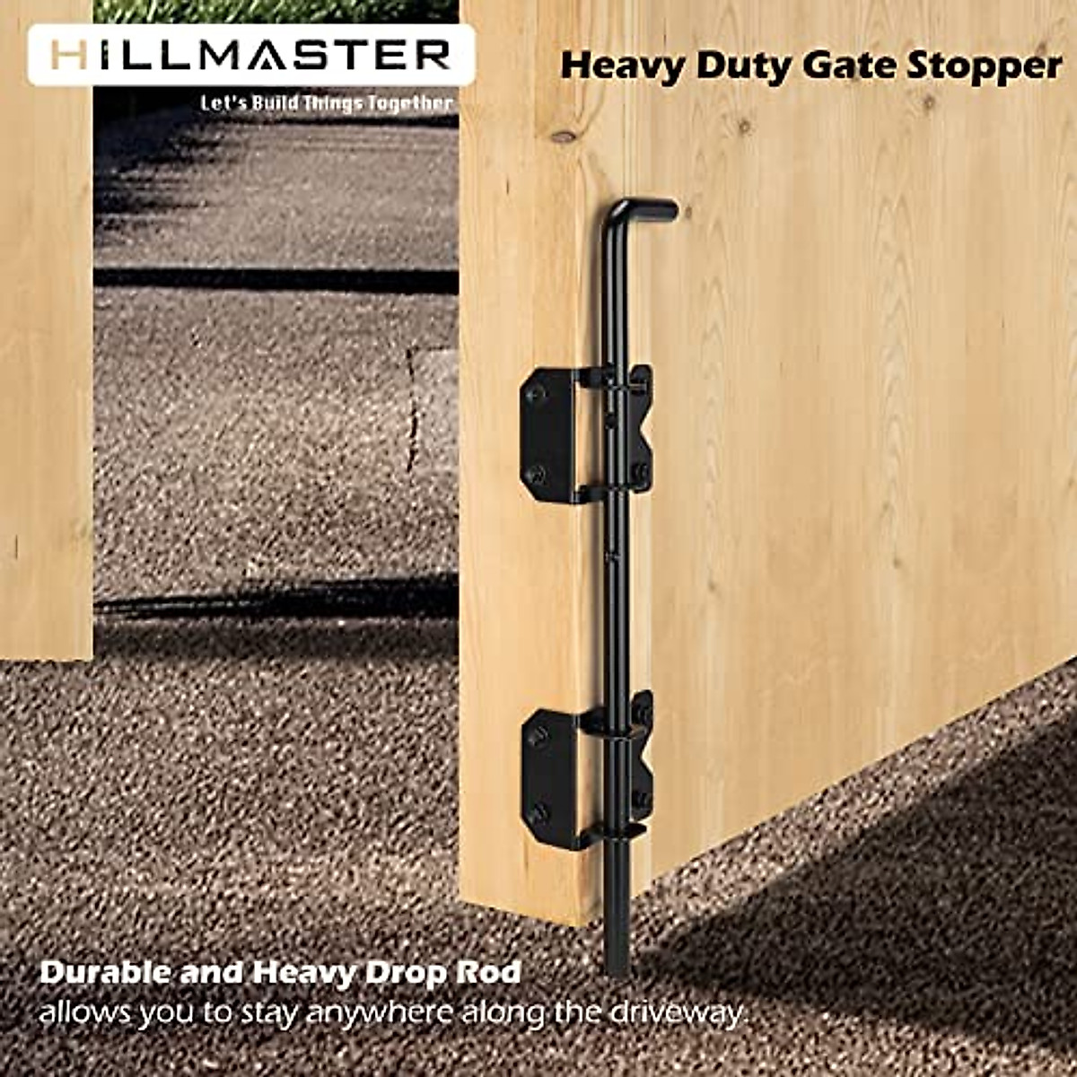 HILLMASTER Upgrade 18" Heavy Duty Cane Bolt Gate Drop Rod for Wood Fence, Steel Drop Bolts Cane Bolt Hardware for Wooden Gater and Holding Doors, Black Finish