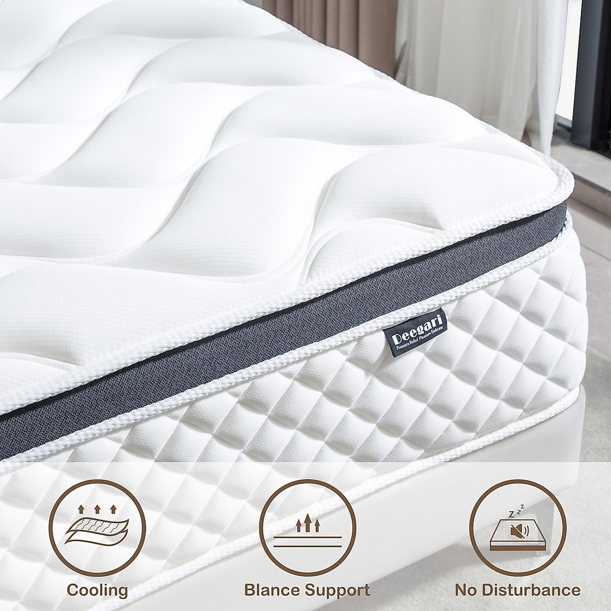 Deegari Queen Mattress,10 Inch Queen Size Mattress in a Box,Gel Memory Foam and Innerspring Hybrid Mattress with Individual Pocket Spring for Motion Isolation,Pressure Relief,Medium Firm Feel