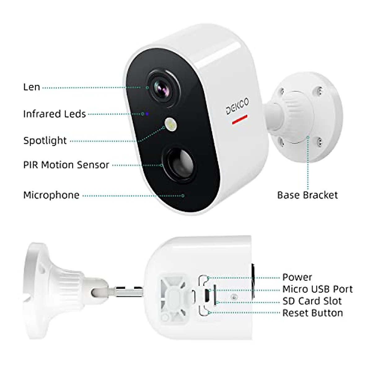 DEKCO Security Cameras Wireless Outdoor/Indoor, 1080P HD Wireless Rechargeable Battery Powered WiFi Home Surveillance Camera with Spotlight, Siren, Motion Detection, Color Night Vision, IP66