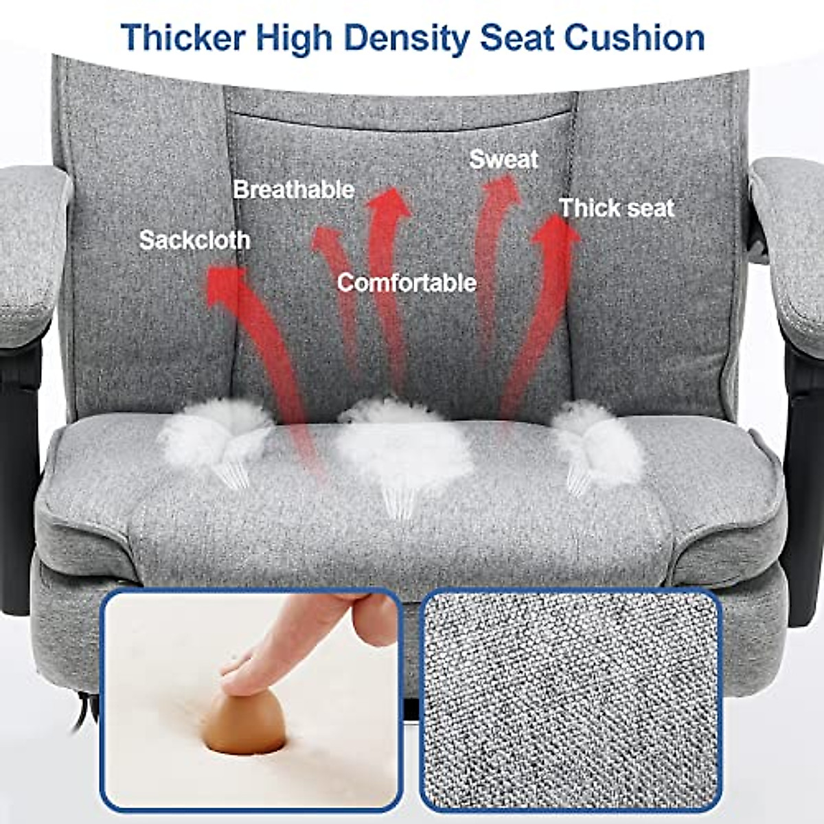 HOMREST Reclining Chair with Massage, Ergonomic Office Breathable Fabric Executive Computer Chair w/Retractable Footrest, High Back Swivel Recliner for Office Home Study