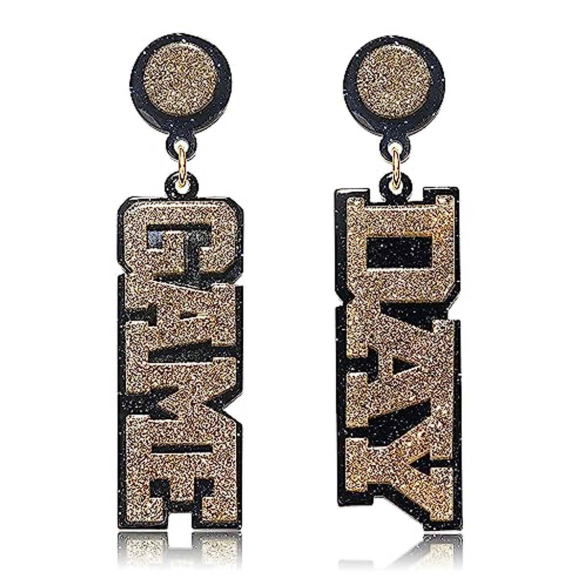Game Day Earrings for Women, Acrylic Football Earrings Game Day Accessories Team Sports Fan Earrings Football Team Gifts (Glitter Gold&Black)