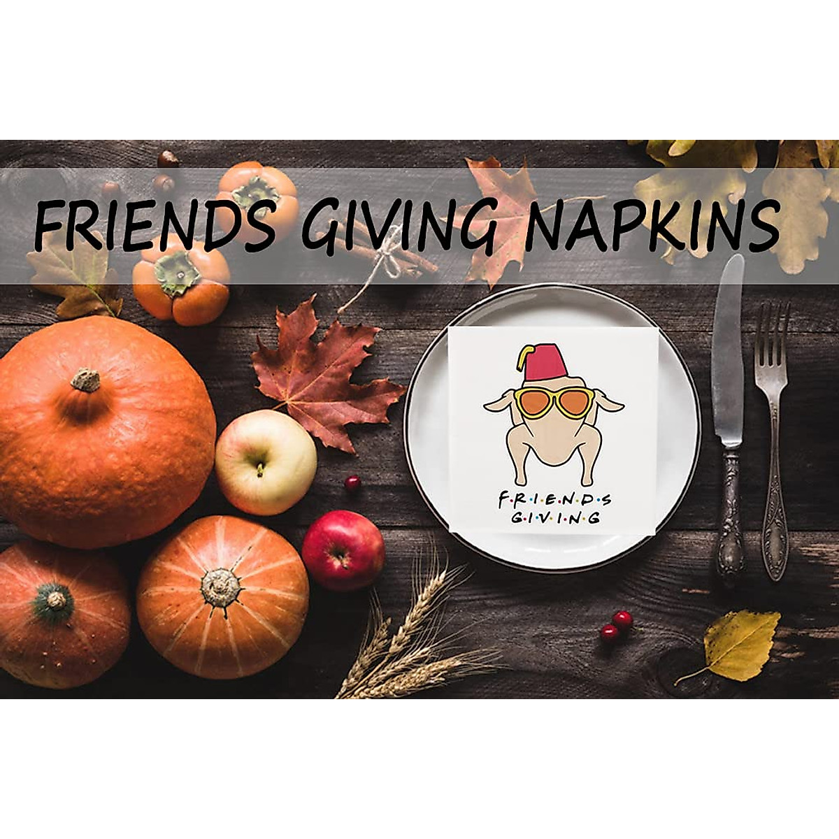 Friendsgiving Napkins, Thanksgiving Napkins, Happy Friendsgiving Party Decorations, Fall Thanksgiving Decorations, 5 x 5 Inch, 50-Pack