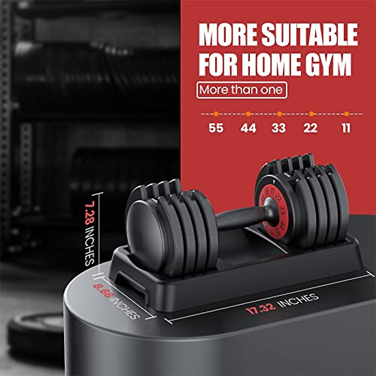 Adjustable Dumbbell 55LB 5 In 1 Single Dumbbell for Men and Women Multiweight Options Dumbbell with Anti-Slip Nylon Handle Fast Adjust Weight for Home Gym Full Body Workout Fitness