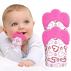 2Pack Silicone Teething Mitt, Soothing Infant Teething Mitten Pain Relief, Prevent Scratches Glove, Safe Silicone Teething Toys for 0-12 Months