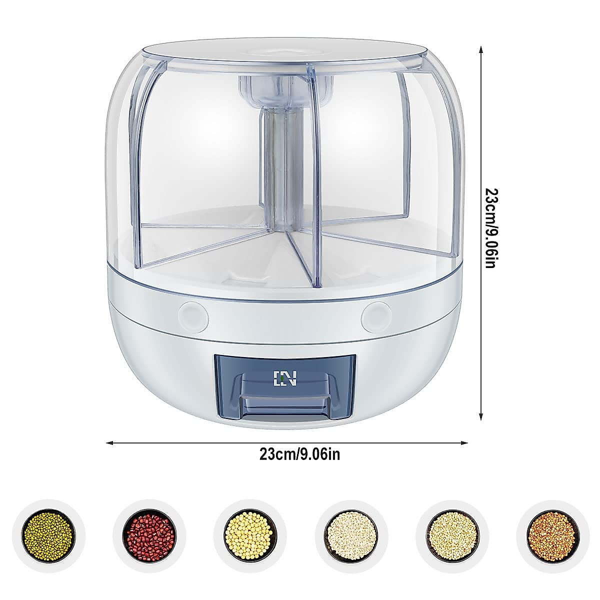 Janoiuc Dry Food Rice Storage Box, Food Grain Storage Container Large Capacity, Rotating Multi-Grid Durable Plastic Sealed Rice Storage Container with Lid 6kg Capacity for Household Kitchen Home (S)