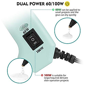 Magicfly 60/100W Hot Glue Gun Full Size with 15 Pcs Hot Glue Sticks (0.43 X 5.9 inch) and Carry Case, Dual Power High Temp Melt Glue Gun Kit with Finger Caps, Mat for Arts Craft, Household, Green