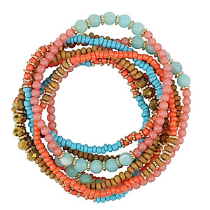 Bocar Long Multiple Strand Handmade Beaded Statement 26" Necklace for Women (NK-10563) (orange-set)