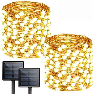 Extra-Long 2-Pack Each 72FT 200 LED Solar String Lights Outdoor Waterproof, Super Bright Solar Outdoor Lights with 8 Lighting Modes, Solar Fairy Lights for Tree Garden Patio Xmas Party (Warm White)