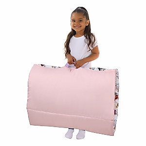 Disney Princess Bold As Ever Pink, Lavender, and Yellow Belle, Cinderella, Mulan, Ariel, Moana and Rapunzel Deluxe Easy Fold Toddler Nap Mat