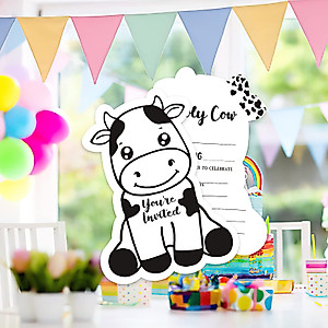 20 Sets Holy Cow Birthday Party Shaped Fill-In Invitations With Envelopes,Cute Cartoon Baby Cow Birthday Party Invitation Invite Cards for Baby Girls Boys,Farm Cow Girl Boy Birthday Party Invites