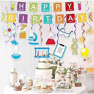 Science Happy Birthday Banner Backdrop Periodic Table Chemistry Theme Decorations Decor for School Science Laboratory Lab Science Classroom Boy Girl Kid Birthday Party Baby Shower Supplies Background
