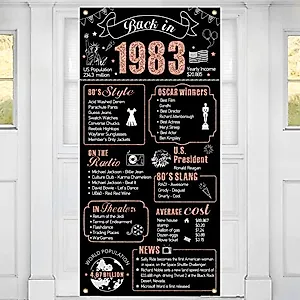 40th Birthday Decorations Back in 1983 Door Banner for Women, Rose Gold Happy 40 Birthday Door Cover Party Supplies, Forty Year Old Bday Theme Backdrop Decor for Outdoor Indoor