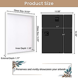 Califortree 11x14 Large Shadow Box Frame - Memory Box Display Case for Memorabilia Flower Awards Medals Wedding Photos and Keepsake, White