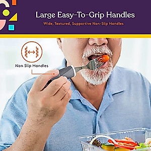 Special Supplies Adaptive Utensils (5-Piece Kitchen Set) Wide, Non-Weighted, Non-Slip Handles for Hand Tremors, Arthritis, Parkinson’s or Elderly Use - Stainless Steel (Grey)