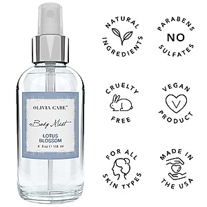 Olivia Care Body Mist Spray Made with Natural Lotus Blossom Fragrance Scent - Refreshing, Soothing & Cooling- Eliminate Odor with Fresh Aroma