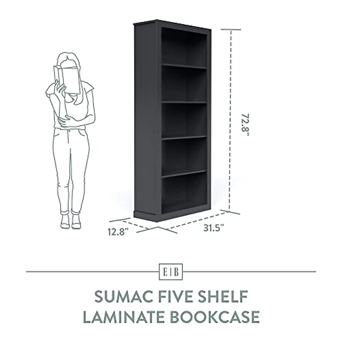 Edenbrook Sumac Bookcase, 5-Shelf Organizer for Bedroom Furniture or Home Office Furniture, White Bookshelf