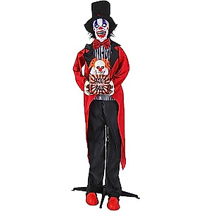 Haunted Hill Farm Billy Barker The Standing Clown and Animatronic Jumping Jack The Talking Skull Clown in a Box for Battery Operated Scary Indoor or Covered Outdoor Halloween Decoration