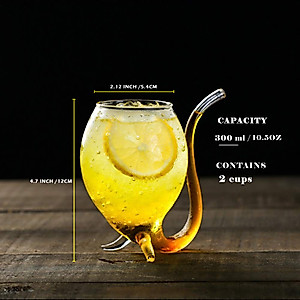 Hvanam Vampire Wine Glass Cup With Built-in Straw Creative Fancy Fun Cocktail Glasses for Juice, Wine (300ml/10oz) - 2 Pack