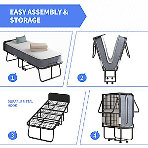 ZAFLY Folding Bed with 5 Inch Mattress,Twin Size Portable Foldable Guest Bed with Headboard for Adults,Rollaway Bed Storage Cover Included,Space Saving Fold up Metal Frame,75 x 31 Inch