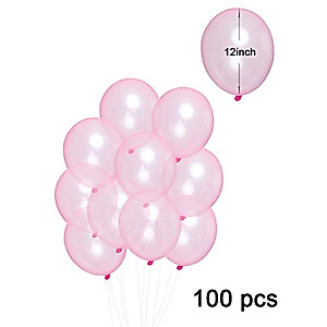 AnnoDeel 100pcs Crystal Pastel Clear Balloon, 12 inch Thick Transparent Party Latex Balloon for Wedding Birthday Baby Shower Party Decoration (Pink)