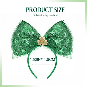 JONKY St Patricks Day Headband Light Up Green Bow Hair Band LED Irish Headbands Shamrock Costume St Pattys Day Accessories for Women and Girls