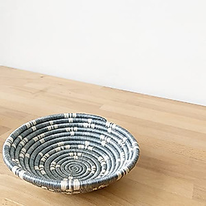 Small African Basket- Magoma/Rwanda Basket/Woven Bowl/Sisal & Sweetgrass Basket/Blue-Gray, White