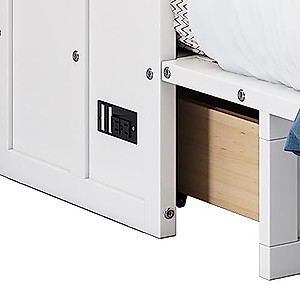 Queen Size Solid Pine Murphy Bed Chest with Charging Station and Large Storage Drawe,Folding Feature Perfect for Home Office or Small Room.