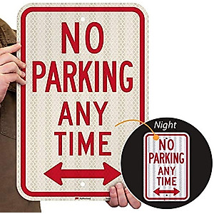 SmartSign - K-2331-HI-12x18 "No Parking Any Time" Sign | 12" x 18" 3M High Intensity Grade Reflective Aluminum Red on White