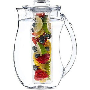 Large Fruit Infuser Water Pitcher (2.9 Quart / 93 Oz) – Shatterproof Acrylic Infusion Jug for Iced Tea, Juice, Beverages, Water, Lemon, Fruit & Herbs – BPA Free