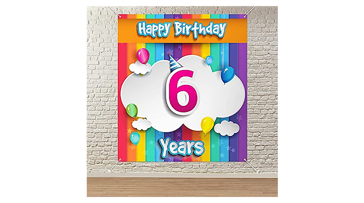 Celebrate 6th Birthday with Colorful Rainbow Backdrop Banner