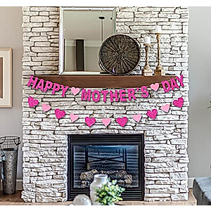JOZON Happy Mother's Day Banner and Heart Banner Rose Red Pink Glitter Mothers Day Garland Banner with Heart Signs Thanks Mom Best Mom Ever Family Photo Props Backdrops Mother’s Day Party Decorations
