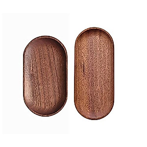Mini Serving Tray for Jewellery Key Coin Set of 2, Oval Ebony Wood Natural Dessert Cup Tray, Small Wooden Cheese Plate, Tableware Decorative Tray (2)