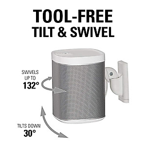Sanus Wireless Speaker Wall Mount Sonos ONE, ONE SL, PLAY:1, & PLAY:3 - Tool Free Tilt & Swivel Adjustments for Best Audio - Single (White) - WSWM21-W1