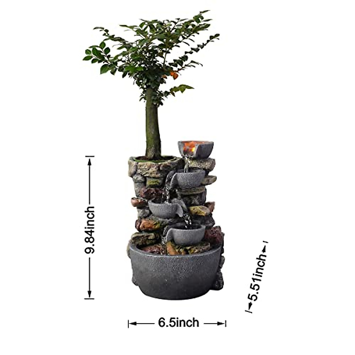 Haobos Indoor Fountain 4-Bowl Rockery Soothing Sound Tabletop Fountains Home/Office Decor with a Small Plastic Pot to Grow The Plant by Yourself(Automatic Watering)(22023)