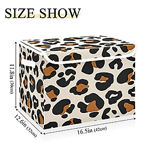 Kigai Leopard Print Storage Basket with Lid,Collapsible Storage Box Fabric Storage Bin for Closet,Office,Bedroom,Nursery