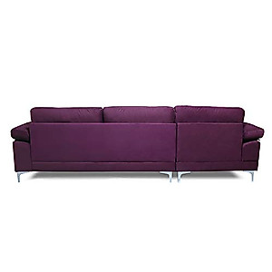 ERYE Soft Velvet Sofa with Left Lounge Chaise, L-Shaped Corner Upholstered Couch W/Pillow-Top Armrest & Silver Metal Legs for Living Room Furniture Sets Sectional, Purple 103.5" W