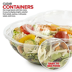 Stock Your Home 24oz Clear Plastic Salad Bowls with Lids Disposable (50 Pack) Small Takeout Container with Snap on Lid for Fruit Salads, Quinoa, Lunch and Meal Prep, Acai Bowl, To-Go Party Containers
