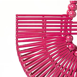 BAMBOO WOODEN PURSE BEADED STRAP (PINK, LARGE)