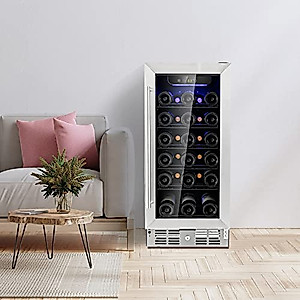 LDAILY 15” Wine & Beverage Cooler, Built-in/Freestanding Wine Refrigerator w/Temperature Memory, Dual-Layer Tempered Glass Door, Lock & Keys, Under Counter Mini Fridge for Soda, Beer, Wine, Bar