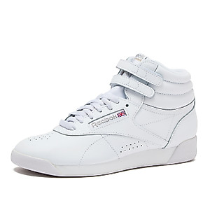 Reebok Freestyle Hi High Top Sneakers for Women, Black Basketball and Tennis Shoes, White/Silver, 5.5