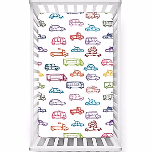 Cars Themed Fitted Crib Sheet,Standard Crib Mattress Fitted Sheet Soft and Breathable Bed Sheets -Baby Crib Sheets for Girl or Boy,28“ x52“,Multicolor