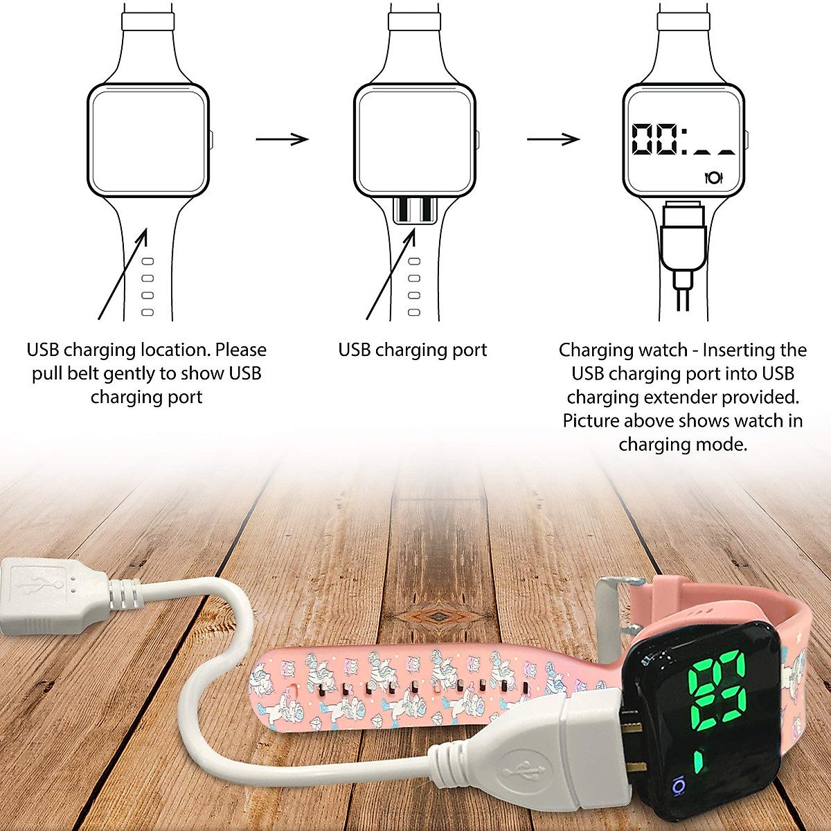 ATHENA FUTURES Potty Training Timer Watch With Flashing Lights And Music Tones - Unicorn Pattern and Potty Training Chart for Toddlers - Fun Animal Design