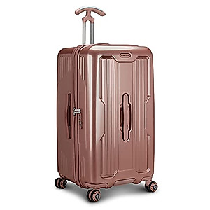 Traveler's Choice Ultimax II 26" Medium Trunk Spinner Luggage, Tie Down Straps, Pink Rose, Checked Inch
