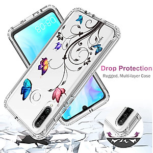 Vavies Phone Case for Huawei P30 Lite/Nova 4E, Butterfly Tree Floral Design, Clear TPU, Full Body Protection, Tempered Glass Screen Protector, Compatible with MAR-LX3A Models