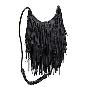 Vintage & Stylish Women Tassel Shoulder Bag PU Leather Bohemian Fringed Crossbody Shoulder Hobo Fringe bag (Black)