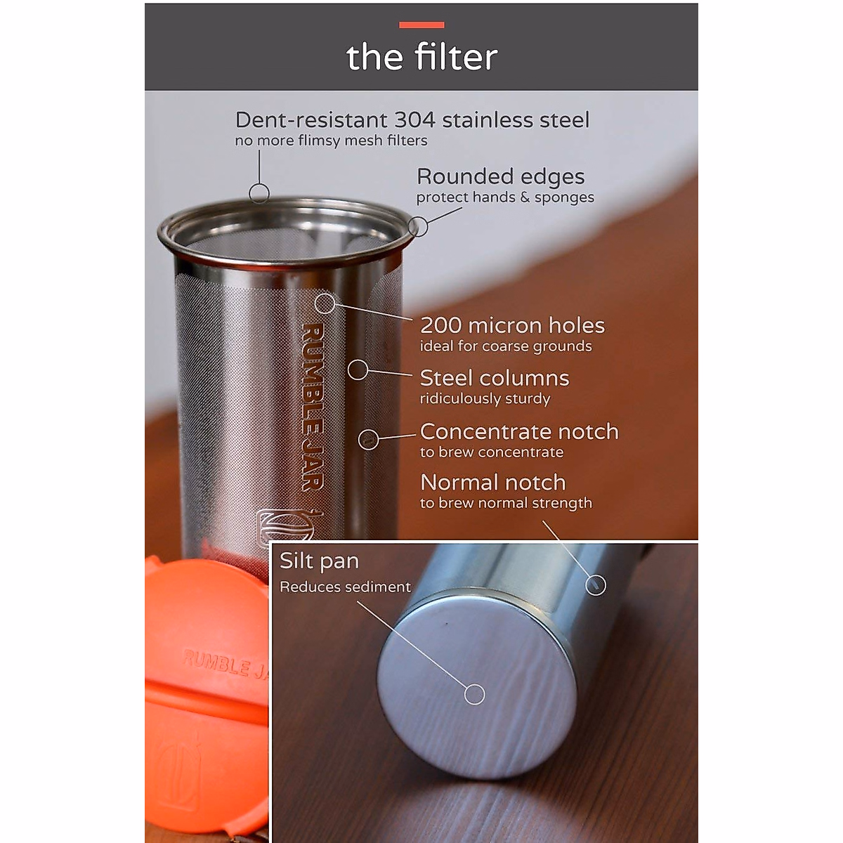 Rumble Jar - Next-Gen Cold Brew Coffee Maker for Mason Jars - 200 Micron Filter Is Ideal for Coarse Grounds & Stronger Coffee - Standalone Filter (Mason Jar not included)