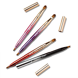 4 Pieces Gradient Retractable Lip Brush Lipstick Eyeshadow Foundation Makeup Brush, Lip Concealer Brush, Portable Dual End Travel Brush Tool with Cap for Lipstick Gloss Smear