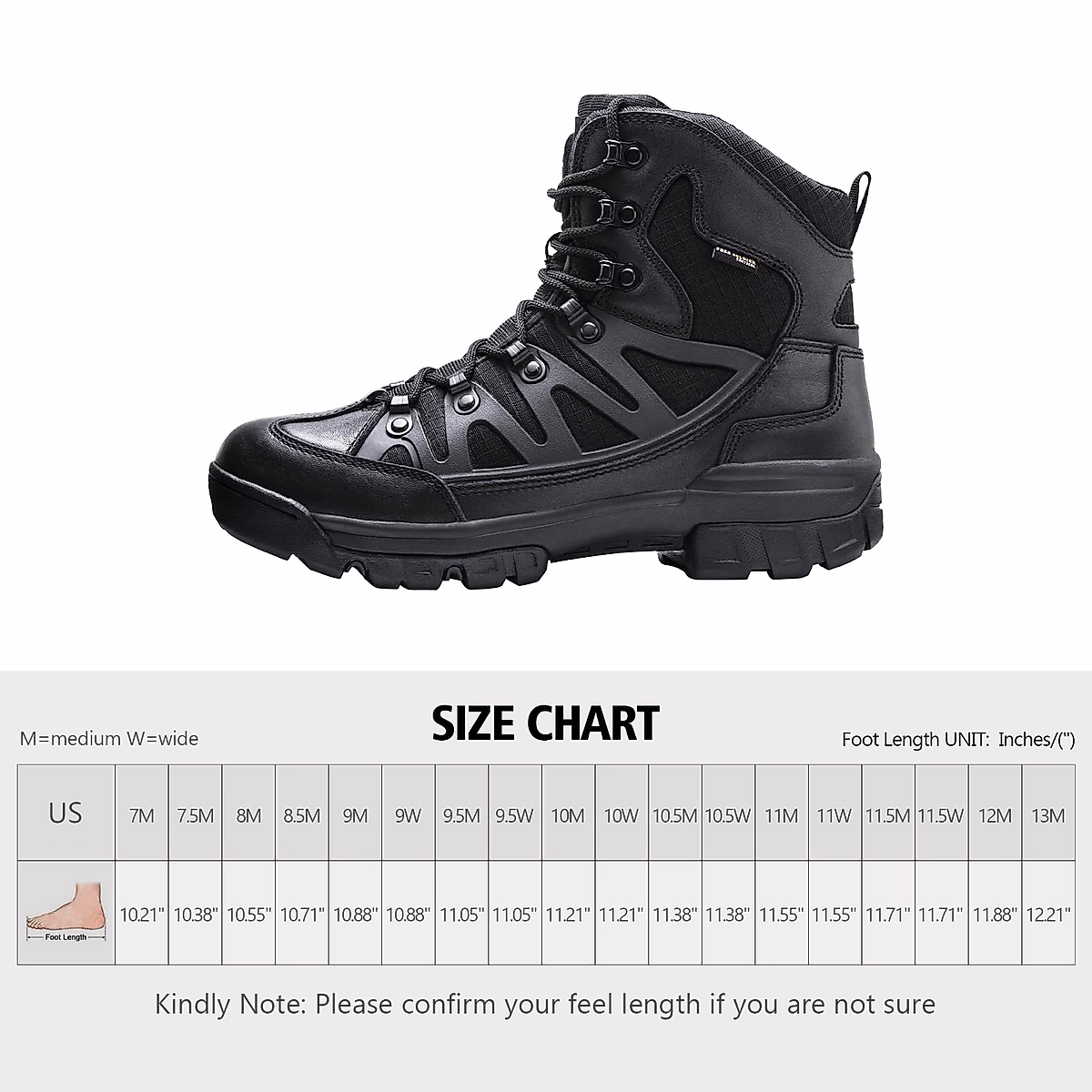 FREE SOLDIER Outdoor Men's Tactical Military Combat Ankle Boots Water Resistant Lightweight Mid Hiking Boots(Black7)