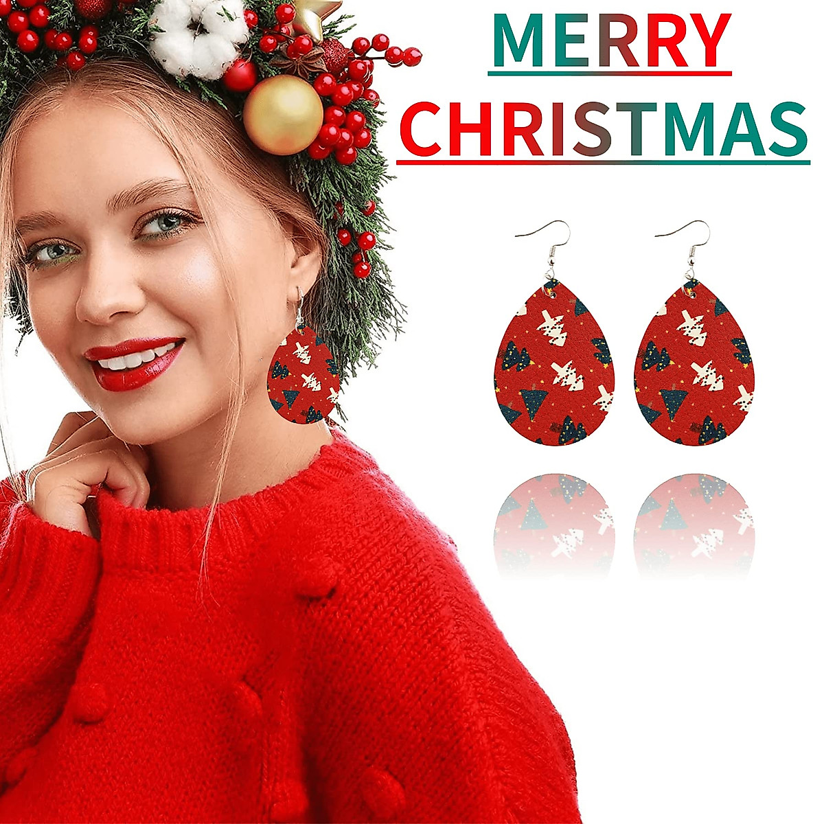 AOUXSEEM 241 Pcs Christmas Faux Leather Earrings Making Kit for Beginner, Contains 72 Pre Cut Hollow Teardrop Earring Pieces with Hooks Jump Rings Opener Earring Display Cards and Self-Adhesive Bags